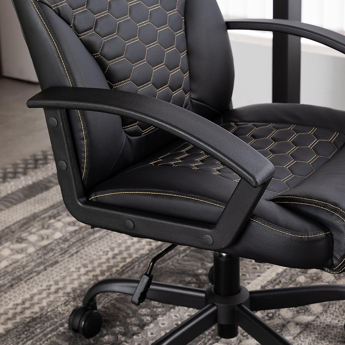 Office Chair Executive Office Desk Chair High Back Adjustable Ergonomic Managerial Rolling Swivel Task Chair Computer PU Leather Home Office Desk Chairs with Lumbar Support (Black,Gold Stitching)