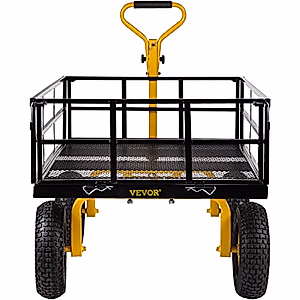 VEVOR Steel Garden Cart, Heavy Duty 1200 lbs Capacity, with Removable Mesh Sides to Convert into Flatbed, Utility Metal Wagon with 2-in-1 Handle and 13 in Tires, Perfect for Garden, Farm, Yard