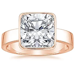 3.0 CT Cushion Colorless Moissanite Engagement Ring, Wedding Bridal Ring, Eternity Solid 10K Rose Gold Diamond Solitaire Bezel-Setting Anniversary Promises Gifts for Her (6)