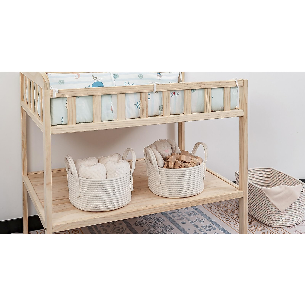CubesLand Cute Small Baby Nursery Baskets Bin,Cat Toys Storage Basket,Soft Woven Baskets Set 2,Cube Organizer Basket Bin,Off White Basket Home Decor 9.5x5.51