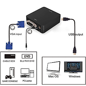 VGA Capture Card, VGA to USB Capture Device with Mic Input Support HD Video for Gaming, Streaming, Teaching, Video Conference, Live Broadcasting