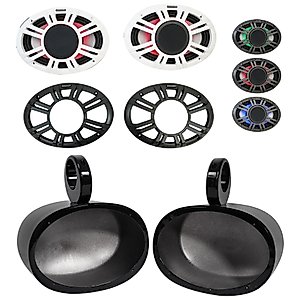 KICKER (2) 48KMXL694 300w 6x9 Marine Boat Black Wakeboard Tower Speakers w/LED Bundle with Rockville Speaker Pod Enclosures (2 Items)