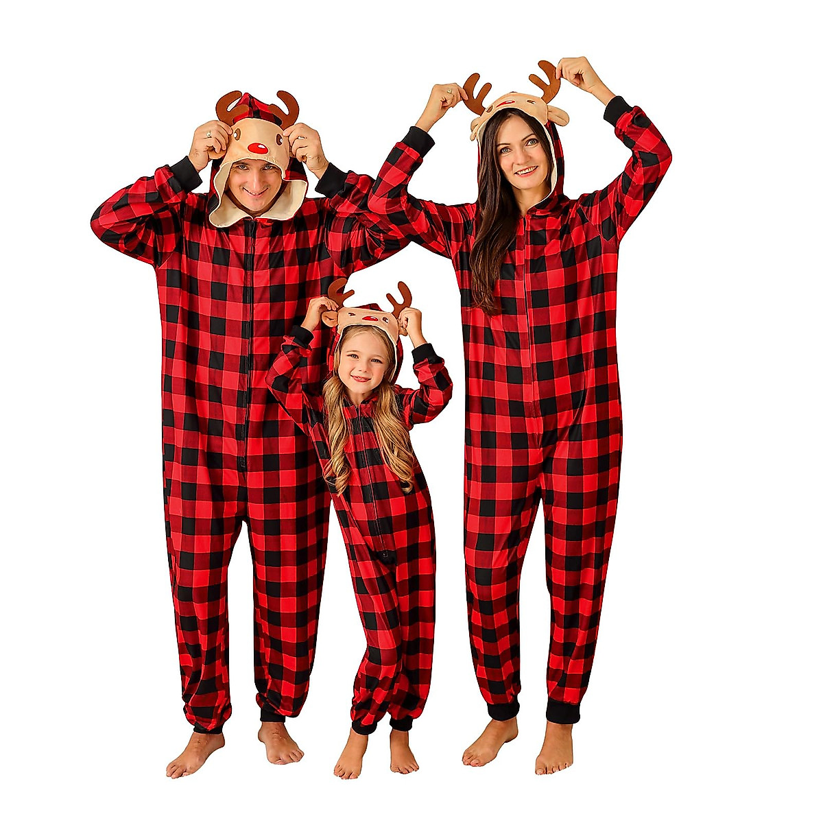 Weixinbuy Christmas Pajamas for Family 2024 Matching Sets Xmas Long Sleeve Onesie Pj Festival Party Sleepwear Jammies - Red, Women/M