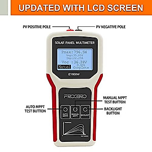 FrogBro Solar Panel Tester Photovoltaic Multimeter Upgrade EY800W with Ultra Clear LCD, Smart MPPT Open Circuit Voltage Troubleshooting Utility Tool for Solar PV Testing (LCD 800W)