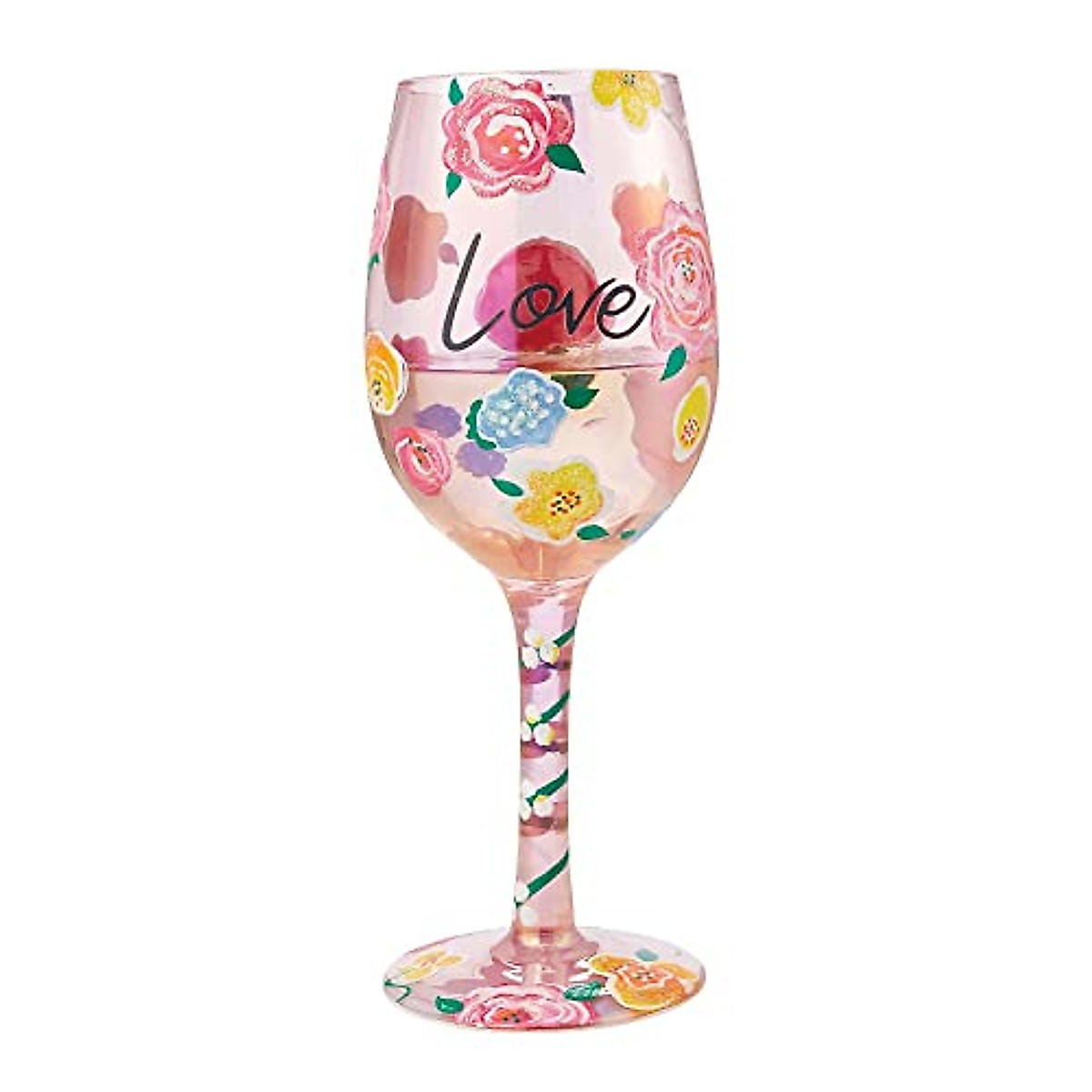 Enesco Designs by Lolita Love Floral Hand-Painted Artisan Wine Glass, 1 Count (Pack of 1), Multicolor