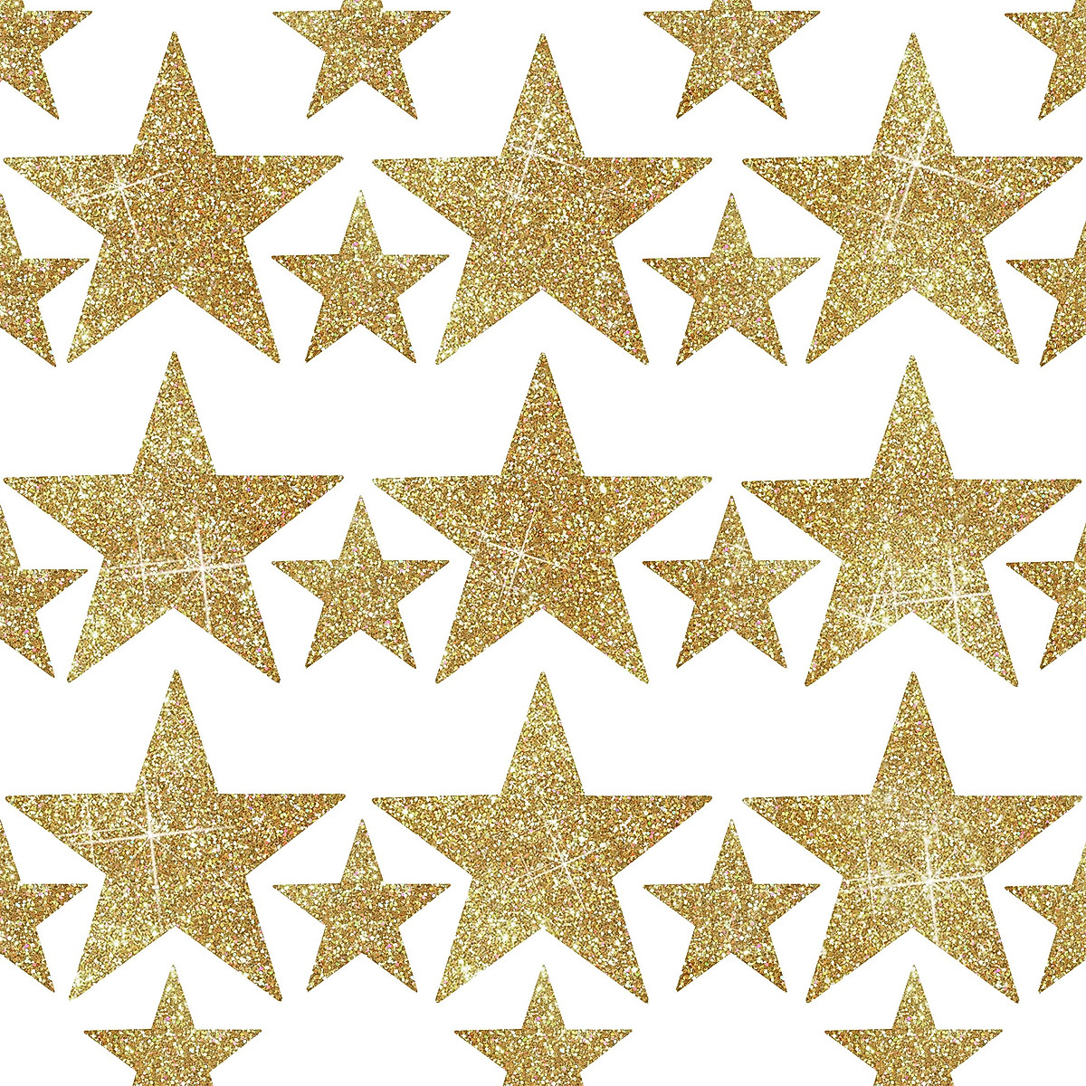 Buiory 63 PCS Removable DIY Gold Glitter Stars Wall Decals Vinyl Sparkle Star Wall Sticker Peel and Stick Art Decor Murals for Children Baby Room Girls Bedroom Nursery Weeding Teens Playroom Door
