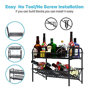 HengLiSam Spice Racks Organizer for Countertop, 2 Tier Counter Shelf Standing Holder Storage for Kitchen Cabinet Pantry Bathroom Office, Black