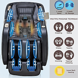 MassaMAX Full Body Massage Chair, Zero Gravity Recliner with Yoga Stretch, SL Track, Airbags, Heating, Touch Screen, and Foot Massage (MD906-Black)