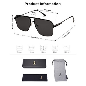 SOJOS Retro Square Sunglasses Womens Men Semi-Rimless Shades Trendy Designer Sun Glasses UV400 SJ1196 with Black/Grey Lens