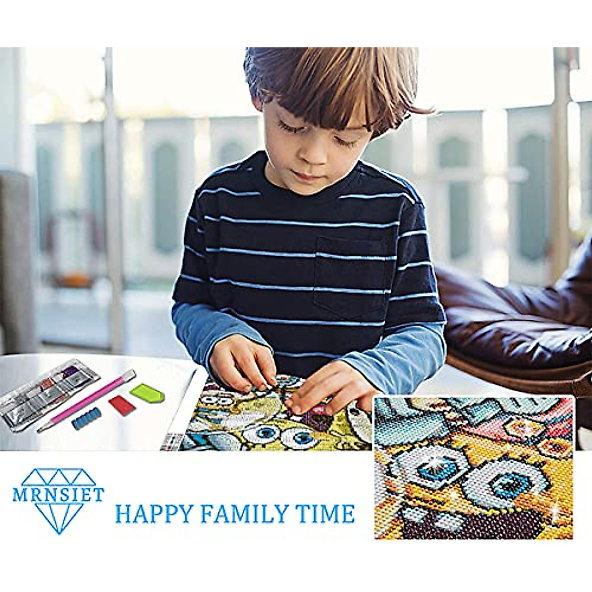 5D DIY Diamond Painting Kits for Adults, Cartoon Full Drill Round Crystal Rhinestone Embroidery Diamond Arts Craft Canvas Supply for Home Wall Deco (Sponge 12x16inch)