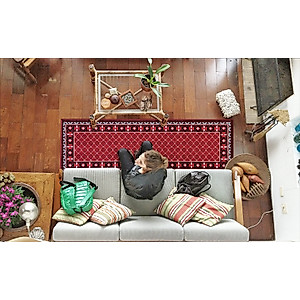 Gloria Non Slip Rubber Back Checkered Design Kitchen Rug Kitchen Runner Kitchen Mat Carpet for Kitchen Anti Slip Stair Treads (Checkered-Red, Runner (23"x84"))