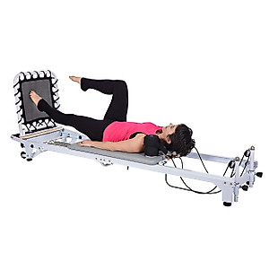 AeroPilates Precision Series Pilates Reformer Machine with Wheels for Toning Home Exercise Workouts, Improve Body Balance, and Stamina, White