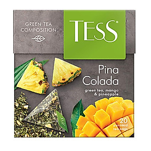 Tess Pina Colada Green Tea Composition Mango and Pineapple Leaf Tea in 20 Pyramid Sachets