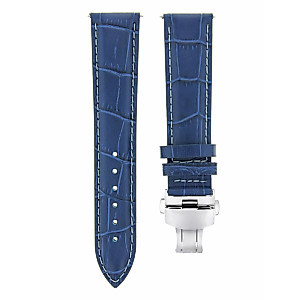 Ewatchparts 19MM LEATHER WATCH STRAP COMPATIBLE WITH IWC PILOT PORTUGUESE WATCH DEPLOYMENT BUCKLE BLUE