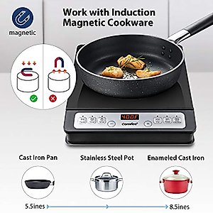 COMFEE’ 1800W Digital Electric Portable Induction Cooktop Countertop Burner, with 8 Power & Temperature Settings & 180 Mins Timer Auto Shut Off and Energy-saving