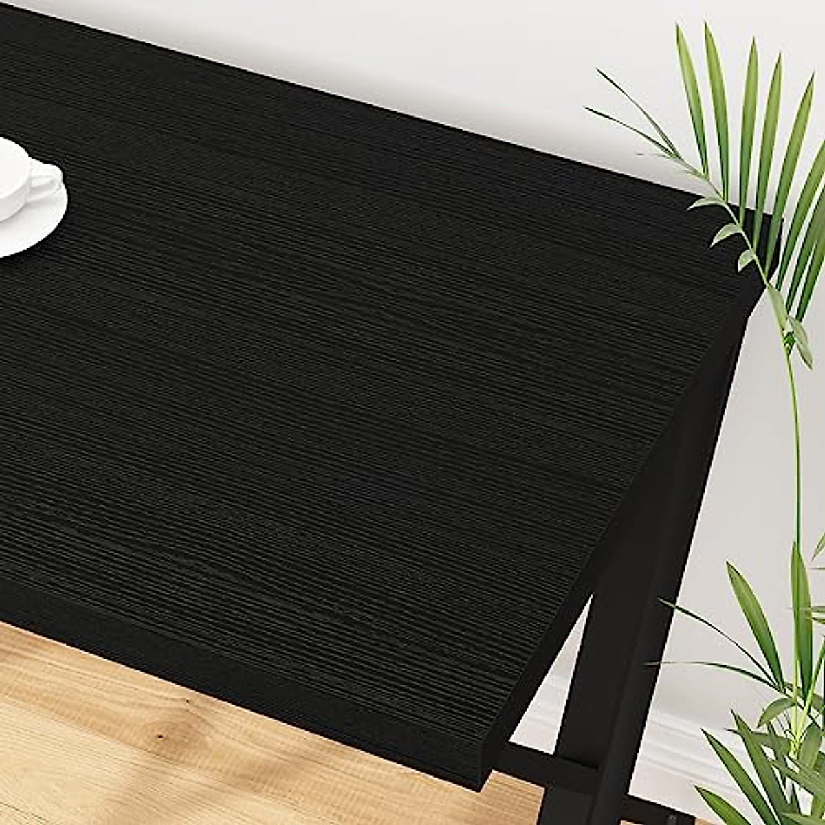 LVB Black Computer Desk, Modern Gaming PC Writing Desk for Home Office, Metal Computer Study Work Table for Bedroom, Industrial Executive Student Simple Workstation Desk with Storage, 55 In, Black Oak