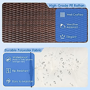 HAPPYGRILL 4 Piece Patio Conversation Set Rattan Sectional Sofa Set with Soft Cushions and Coffee Table, Outdoor Wicker Furniture Set with Acacia Wood Armrests, Perfect for Poolside, Garden, Backyard