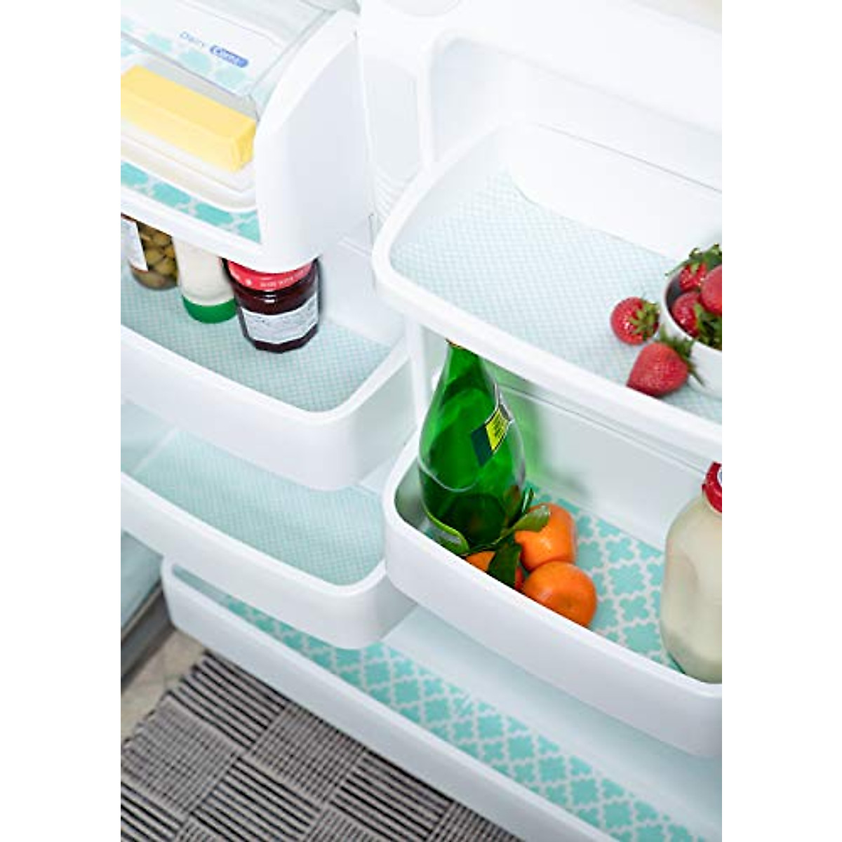 DII Fridge Liner Collection Non-Adhesive, Cut to Fit, 12x24, Aqua Lattice, 6 Piece