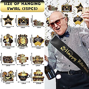 Sharonlily Premium Black and Gold Retirement Party Decorations, Super Value Pack of Happy Retirement Decoration Supplies, Hanging Swirls, Fringe Curtains, Balloons, Happy Retirement Banner, Sash, Card