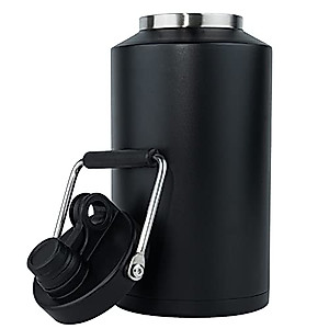 Kerilyn Insulated Gallon Jug with Handle, One Gallon, 128oz Stainless Steel, Large Double Vacuum Water Bottle for Hot & Cold Drinks, Wide Mouth, Sweat Proof, Great for Travel, Hiking & Camping, Black