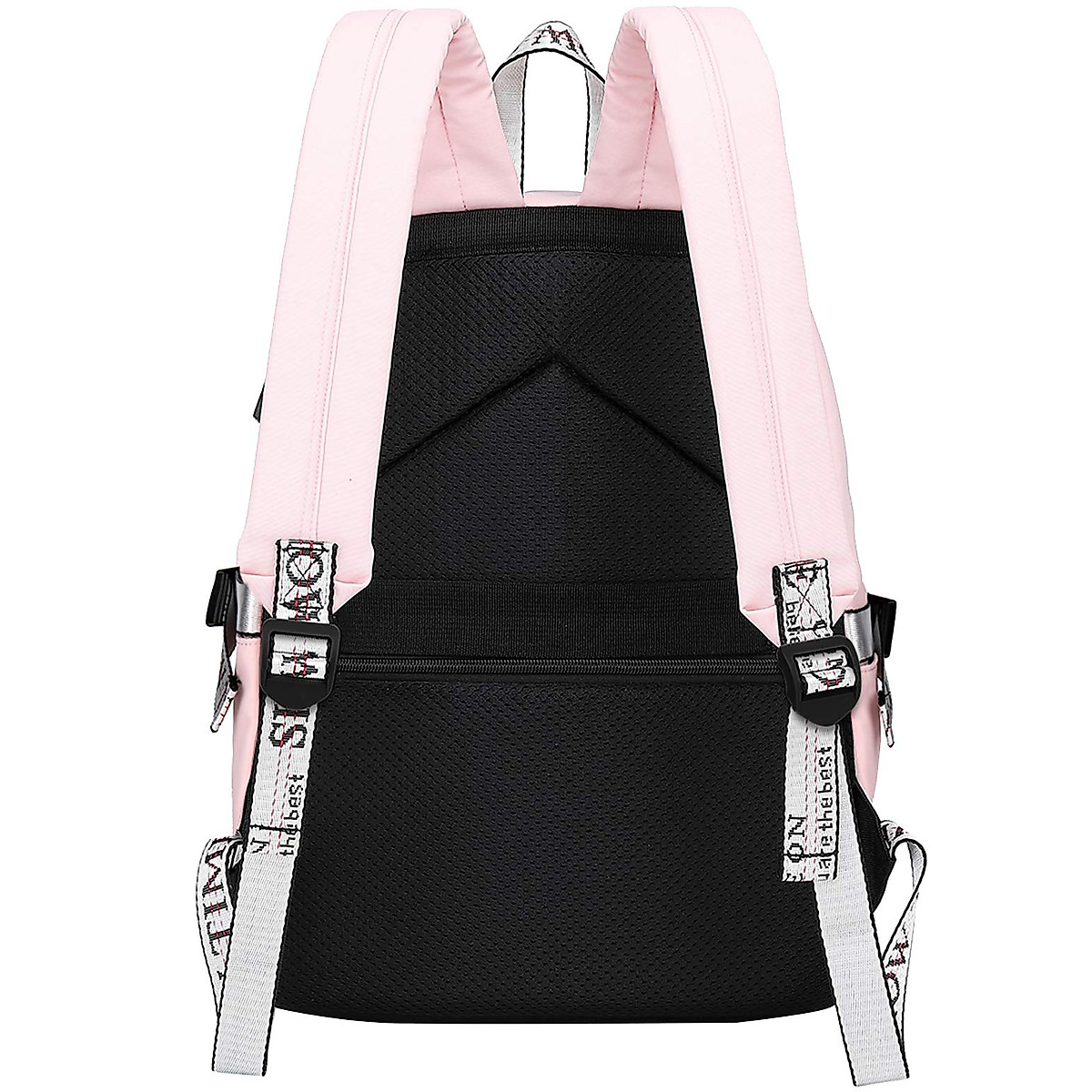 Mairle 17.3 inch Casual Laptop Backpack Anti Theft Schoolbag Daypack Ribbon Decorate School Bag with USB Charging Port for Teen Girls Women, Black