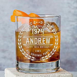 50th Birthday Gifts for Men - Personalized Whiskey Glass - Old Fashioned Funny Novelty 50 Year Old Man Gift Ideas - 50th Decorations for Dad, Husband, Friend - 50th Birthday Present for Him 1974 Gift