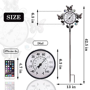 Outdoor Thermometer-Thermometer for Outside Temperature - Metal Stake Thermometer and Hygrometer Outdoor Garden Decor Butterfly and Leaf