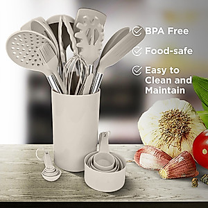 Silicone Kitchen Utensils Set - Culinary Couture 24-Pieces Khaki Silicone Cooking Utensils Set for Nonstick Cookware - Silicone Spatulas Set, Stainless Steel Handle & Other Kitchen accessories