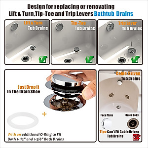 Artiwell Universal Tip Toe Bath Drain Stopper and Cover, Bathtub Drain Stopper, Replaces Lift and Turn, Tip-Toe and Trip Lever drains for Tub, EZ Installation and Clearing (Chrome Plated)