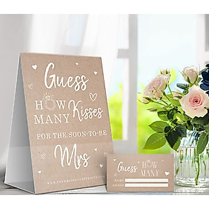 Your Main Event Prints Bridal Shower Games – Kraft Minimalist Style (How Many Kisses Game), Includes 1 5x7 Stand and 50 Guessing Cards