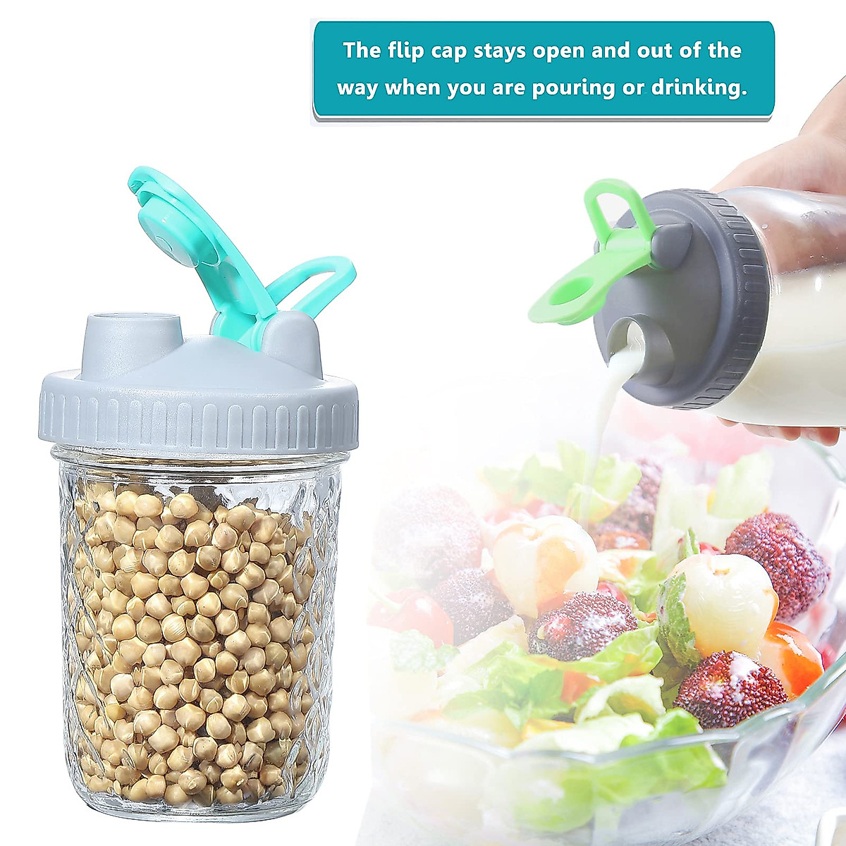 4 Pack Wide Mouth Flip Cap Mason Jar Lids for Ball Mason Jars, with Airtight Seal & Leak-proof, Easy Pouring Spout (Jars not Included)