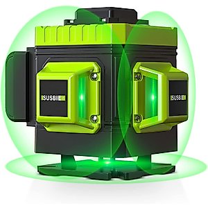 Susbie Laser Level -3x360° Cross Line Laser for Construction and Picture Hanging-12 Green Lasers with Self-leveling-Level Tool with 10000 mAh Rechargeable Battery