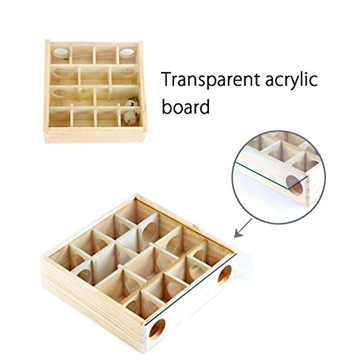 Hypeety Wooden Maze Tunnel Toy with Glass Cover, Small Pet Animals Activity Sport Gerbil Labyrinth Dwarf Hamster Play Toys Maze Tunnel Mice Wooden Funny Toy