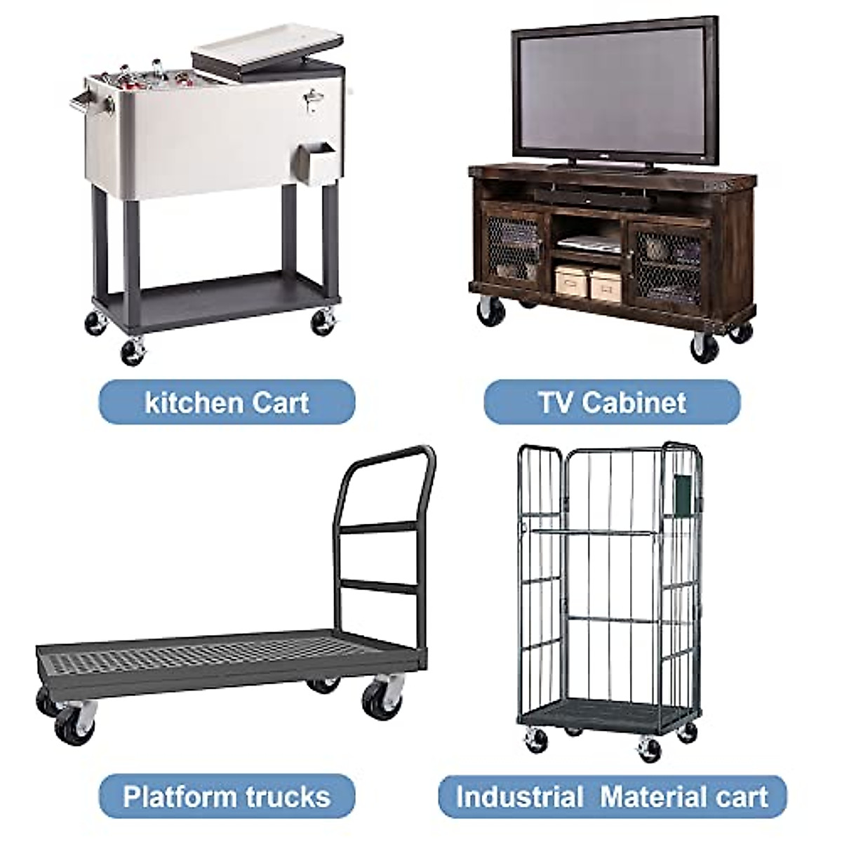 HANDSAMMU 5 Inch Caster Wheels, Heavy Duty Casters, Trailer Wheels with Strong Capacity 1000 LB, High Temperature Resistance: -50f to +250f. Use for Trolleys, Flatbeds, Trailer Jack