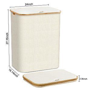 Laundry Hamper with Lid, 170L Extra Large Laundry Hamper 3 Section, Dirty Clothes Hampers with Removable Laundry Bags, Laundry Basket Organizer for Bathroom, Bedroom, Dorm Laundry Room(Beige)