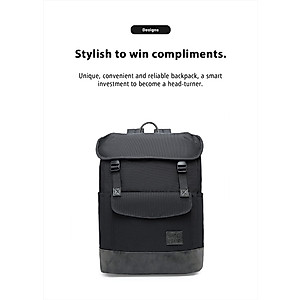 SansPeur FERDA Backpack, Casual Back Pack with Laptop Sleeve, designed for Work, Travel, School & College, Black