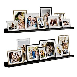 Wallniture Boston 46" Floating Shelves for Wall Decor, Picture Ledge Shelves for Living Room Decor Nursery Decor, Vinyl Record Holder Black Floating Bookshelf Set of 2