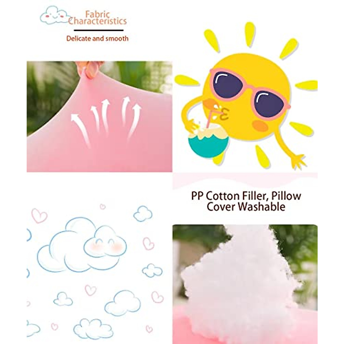 BGHN Cute Cushion Pillow Cloud Shape Perfect Throw Pillows for Beach Home Decor Decorative Accent Throw Pillow for Girls Room and Couch Grape, Pink Medium-23.6inch