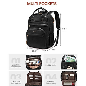 LOVEVOOK Leather Backpack for Women 15.6 Inch, Vintage Laptop Backpack with USB, Spacious Work Backpack Fits Business Office Travel College Black