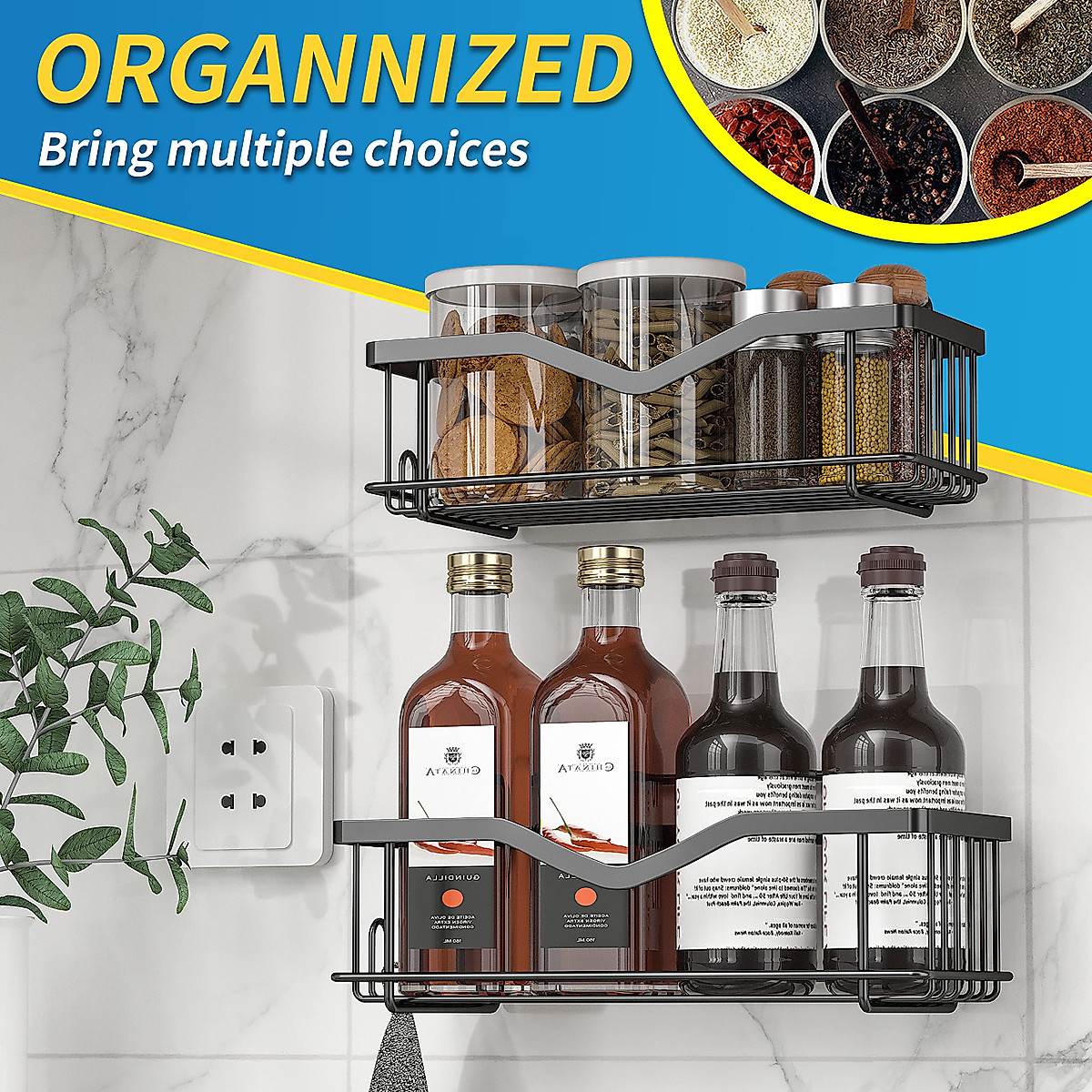 BABYLION1 Black Shower Caddy – 2 Pack, Bathroom Shower Organizer – Rustproof 304 Stainless Steel, Wall Mounted Adhesive Bathroom Shelf for Inside Shower