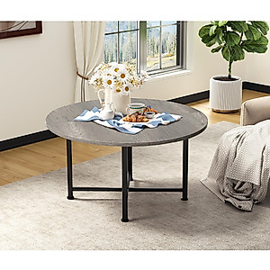 SENIG Round Coffee Table, 2-Tier Coffee Table with Storage Shelf for Living Room, Center Table for Small Spaces, White Oak