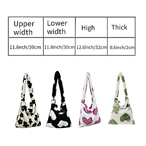 SUVIA Women Girls Fluffy Plush Shoulder Bag Large Cute Fashion Flower Handbag Soft Warm Dating Shopping Underarm Purse (B: White Hearts), medium