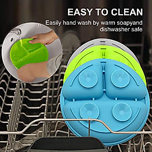 ANTUREBAY Suction Plates for Babies, 100% SiliconeToddler plates,Divided Baby Plates, Dishwasher & Microwave Friendly,Food Grade Silicone Kids Plates with Spoon Fork. (Blue,Green,Gray)