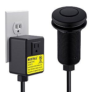 BESTILL Garbage Disposal Air Switch Kit - UL Listed, Cordless Sink Top Push Button for Food Waste Disposer, Brass Cover(Matte Black)