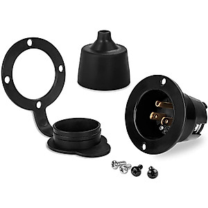WAWETA 15 Amp Flanged Inlet 125V, Shore Power Inlet with Waterproof Cover, NEMA 5-15 AC Port Plug 2 Pole 3-Wire Generator Male Receptacle for Marine Boat RV Shed Electrical Extension