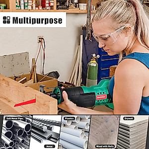 HYCHIKA Reciprocating Saw, 18V MAX Cordless Power Saw with 2.0Ah Battery, 2800SPM,7/8" Stroke Length, Variable Speed, Tool-Free Blade Change, 4 Saw Blades for Wood & Metal Cutting