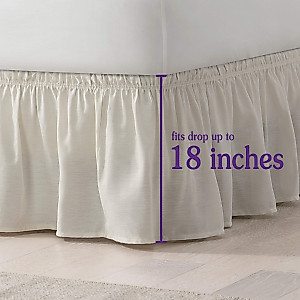 EASY FIT Eyelet Elastic Wrap Around Bed Skirt, Easy On/Off Dust Ruffle (18 Inch Drop), Queen/King, White