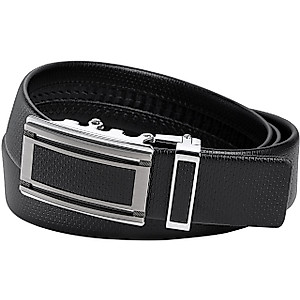 Mio Marino Classic Ratchet Belt - Premium Leather - 1.38 Wide - Adjustable Buckle - Matrix - Jet Black - Adjustable from 28" to 44" Waist