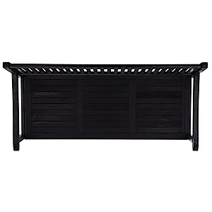 SAFAVIEH Outdoor Collection Brisbane Black Acacia Wood Storage Bench