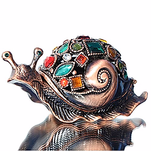 Waltz&F Bronze snail Figurine Collectible Hinged Trinket Box Bejeweled Hand-painted Ring Holder